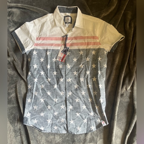 Free Planet Shirts Mens Patriotic American Flag Casual Button Down